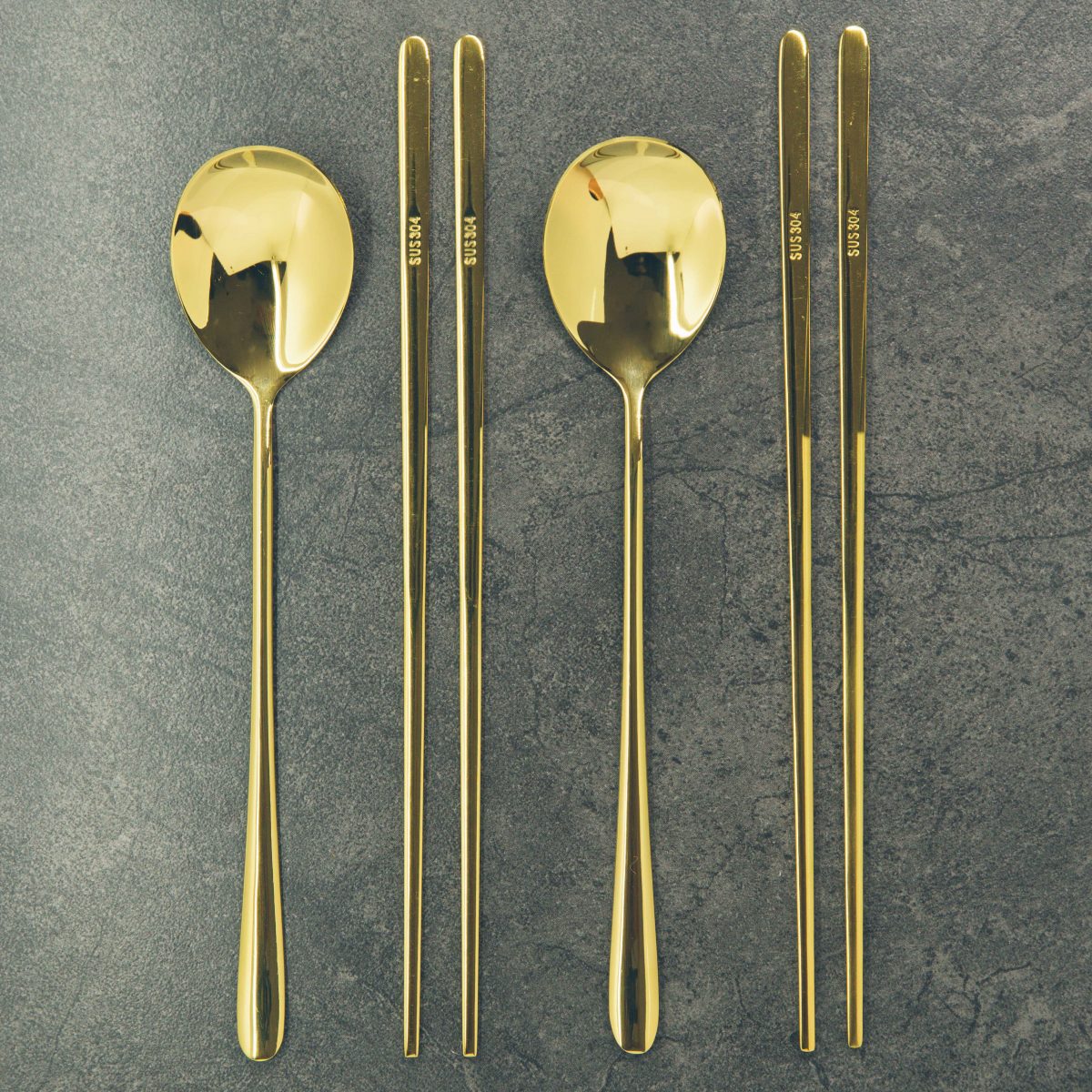 Gold Luxury Chopstick & Spoon Set - Korean Chopsticks